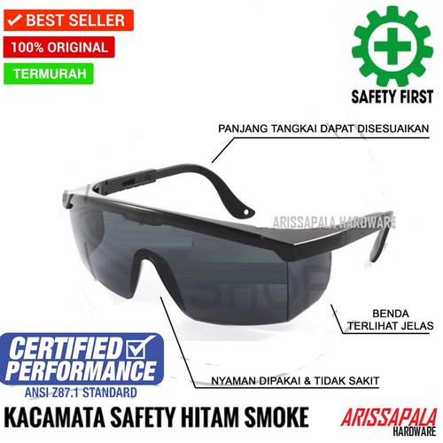 Jual KACAMATA SAFETY KACA MATA LAS GERINDA SAFETY GLASSES HITAM SMOKE ...