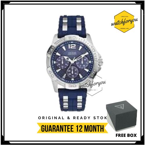 Jual Jam Tangan Pria Guess Rubber W0366G2 Blue Silver Original With Box ...