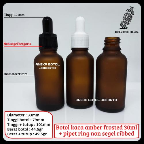 Jual Botol kaca amber frosted 30ml pipet ring non segel motif ribbed ...