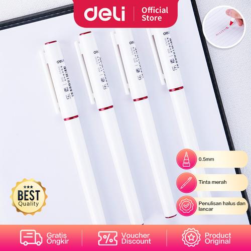 Jual Deli Gel Pen / Pulpen Gel 0.5mm Tinta Merah Desain Elegan Halus ...