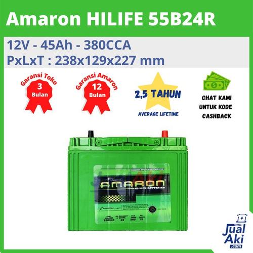 Promo Aki Mobil Amaron HiLife 55B24R 12V 45Ah NS60 + Jasa Pemasangan - Tidak Tukar Aki Cicil 0% ...