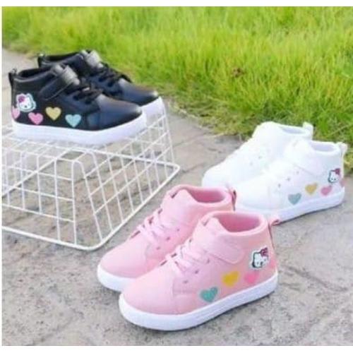 Jual Sepatu Sneakers Anak Perempuan Cewe Boots Tinggi Hitam Putih Pink ...