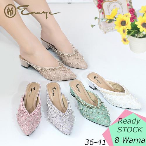 Jual EMYE Sepatu Sandal Wedding Shoes Brukat Payet Wanita Heels 3cm 36 ...
