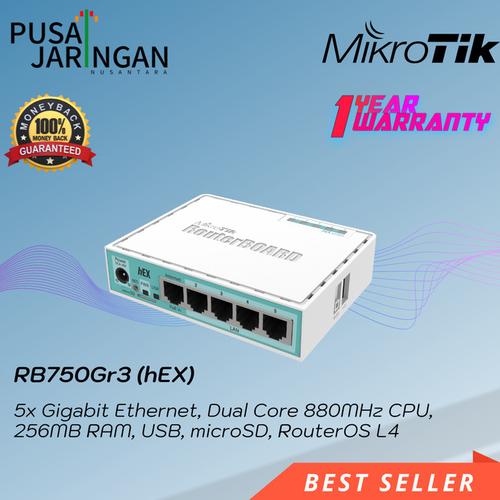 Jual MikroTik RB750Gr3 Router Indoor Gigabit hEX 5 Port USB CPU Dual ...