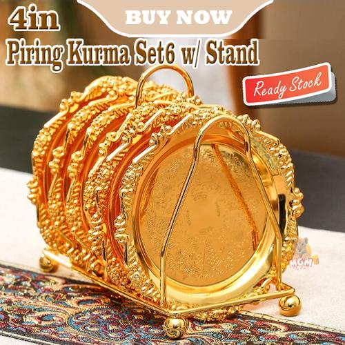 Jual Stand with Piring Buah kurma Stainless Emas kue permen Gold 6pc ...