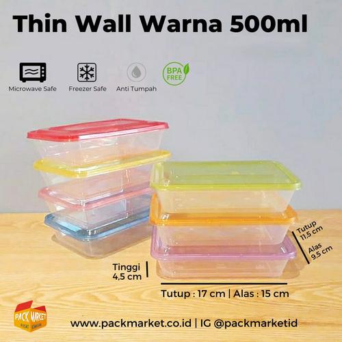 Jual KOTAK MAKAN PLASTK 500ml TUTUP 7 WARNA/ THIN WALL TEBAL/BENTO BOX ...