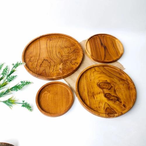Jual Kamaya Wooden Plate Set / Piring Kayu Bulat / Nampan / Tray Kayu ...
