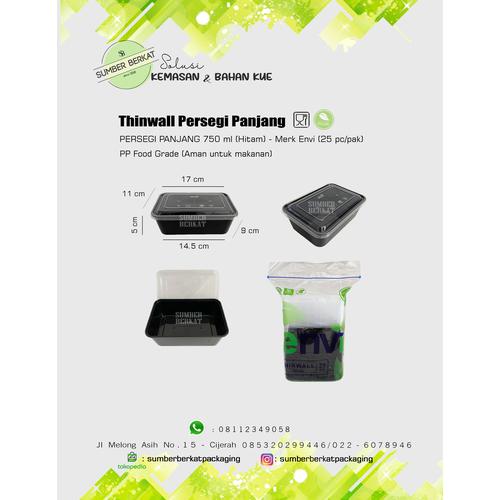 Jual Thinwall 750ml Persegi Panjang / Rectangle HITAM (25 pc) - Kota ...