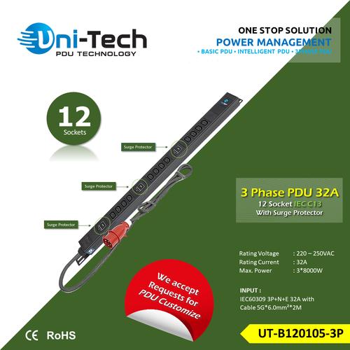 Jual 3Phase rPDU 12, 18, 24 Sockets C13 (32A) - 12 Port w/. SPD - Kota ...