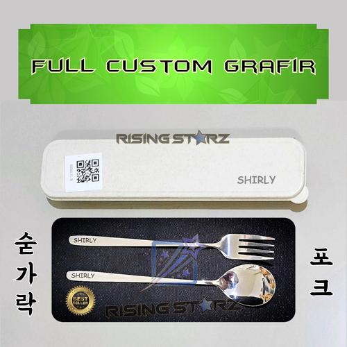Jual sendok garpu stainless korea box gandum paket custom nama full ...
