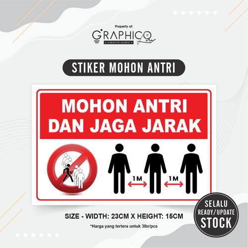 Jual Stiker Mohon Antri & Jaga Jarak - Per/3 lembar (23x15cm) - Jakarta ...