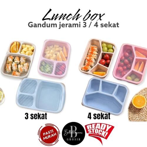 Jual KOTAK MAKAN LUNCH BOX BAHAN GANDUM JERAMI 3 / 4 SEKAT + BUBBLE - 3 ...