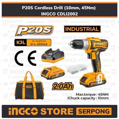 Jual MESIN BOR IMPACT BATERAI CORDLESS 20V LITHIUM (2B 1FC) INGCO ...