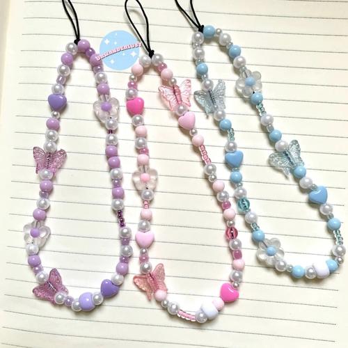 Jual Gantungan handphone manik kupu kupu custom nama | Phone charm ...