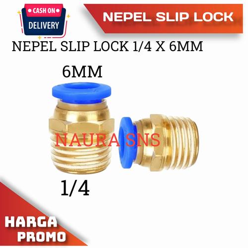 Jual FITTING PNEUMATIC SLIP LOCK MALE 1/4 NEPEL SLIP LOCK SELANG PU 6mm ...