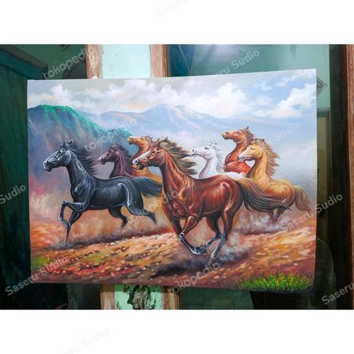 Jual Lukisan kuda 7 ekor + bingkai - A1 - Kab. Bandung - Saseru Studio ...