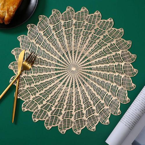 Jual Alas piring meja makan PVC motif bunga bentuk bulat - gold - Kota ...