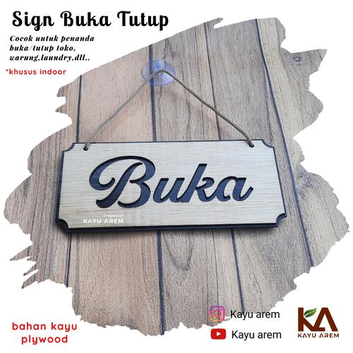 Jual Sign Buka Tutup Kayu / Tulisan tanda papan Wooden signage Open ...