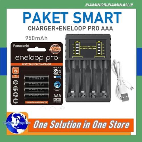 Jual Paket Smart Charger + 4 Baterai Rechargeable AA Eneloop Pro 950mAh ...