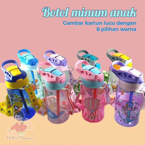 Jual Botol Minum Anak Sedotan Motif Lucu Tali Lanyard BPA Free 480ml ...