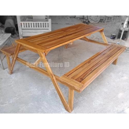 Jual Meja Kursi Piknik Sambung Kayu Jati Taman Cafe Outdoor - Finishing ...