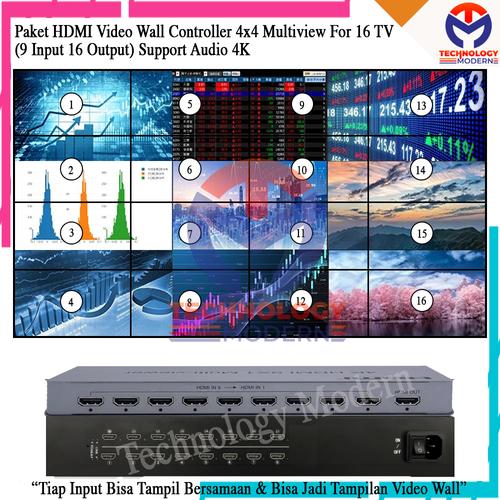 Jual 4K Video Wall Controller 4x4 Multiview For 16 TV (9 Input 16 ...