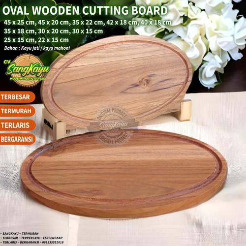 Jual Talenan kayu jati mahoni oval cutting board line edge nampan oval ...