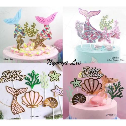 Jual CCM18 Cake Topper Kertas Mermaid Satwa Laut Ekor Duyung Coral ...
