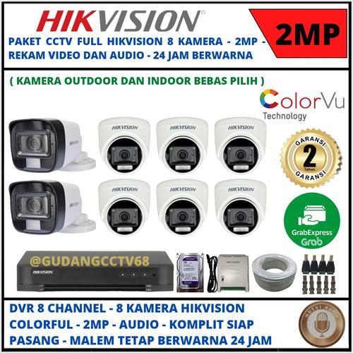Jual paket cctv hikvision 8 channel 8 kamera 2mp colorvu 1080p audio ...