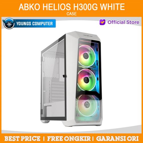 Promo CASE ABKO HELIOS H300G WHITE | 3 Fan RGB ATX Temper Casing ...