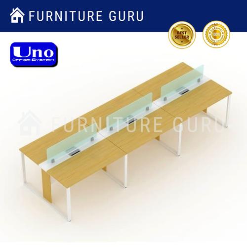 Jual UNO Meja Kerja Hadap 6 Staff Kantor Kaki Besi Putih UOD 7033 QBIC ...
