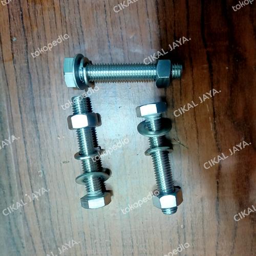 Jual baut mur stainless M12 x 70mm + ring plat + ring per / Full drat ...