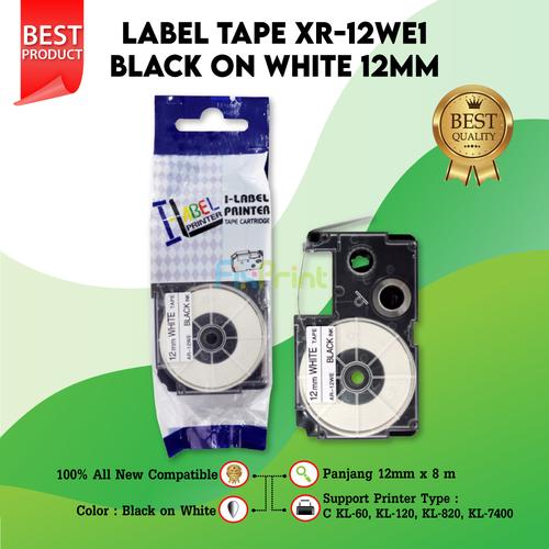 Jual Tape Label Casio Black Ink White XR-12WE1 Label Casio 12mm (Putih ...