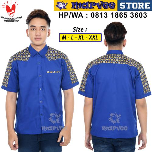 Jual Kemeja kombinasi batik pria terbaru - Biru, M - Jakarta Timur - MARVEE | Tokopedia