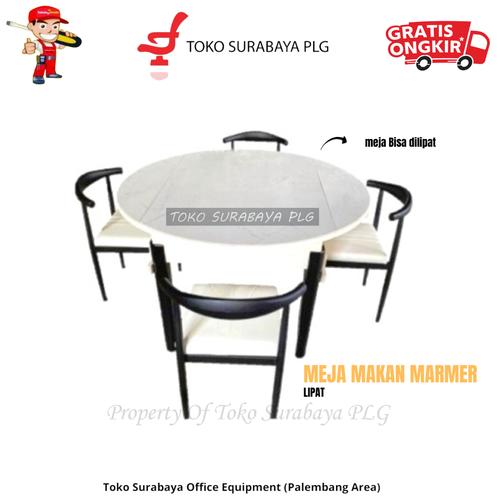 Jual Meja Makan Marmer Bulat Putih 4 kursi Makan Marble Dining Table ...