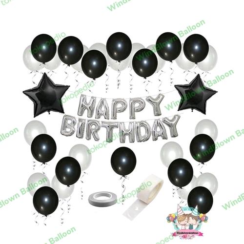 Jual Windblown Balloon Birthday Set Black White/Paket HBD Hitam Putih ...