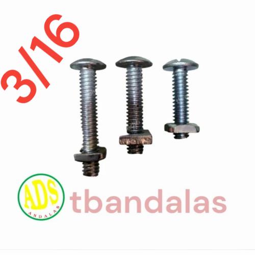 Jual Baut seng kepala obeng - Mur petak / segi ukuran 5mm 3/16 Jual Baut seng kepala obeng - Mur petak / segi ukuran 5mm 3/16