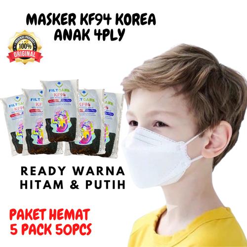 Jual Masker kf94 anak 1 box isi 50pcs Masker kf94 anak polos hitam putih - 50kf oc black ...