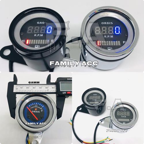 Jual Speedometer Bulat 2in1 Digital Rpm plus Fuel Meter/ Amper Bensin ...
