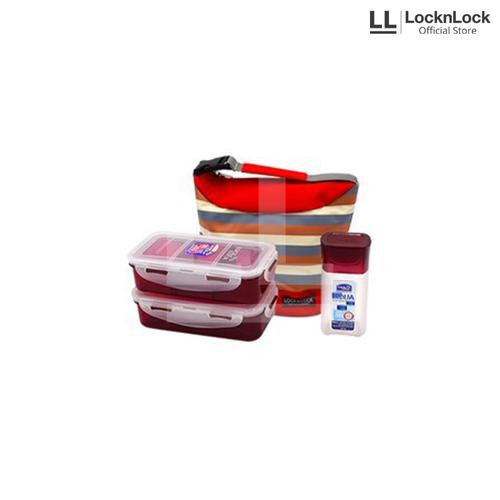 Promo LocknLock Lunch Box 3P with Stripe Pattern Bag - Red ...