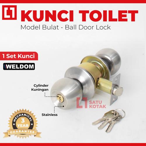 Jual Handle Bulat Kunci Pintu Kamar Mandi Toilet Stainless 1 Set ...