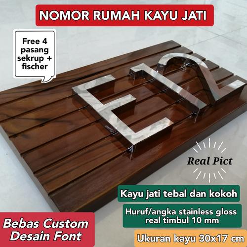Jual Nomor Rumah stainless back. kayu jati liris 2 karakter - 1 huruf ...