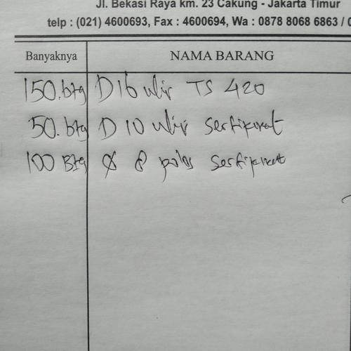 Jual PO besi beton d 16 ts 420.12/1/23 - Jakarta Timur - Besi Permata ...