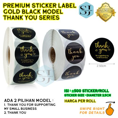 Jual (Model 7) Sticker Label Black Gold Thank You Stiker Hitam 1 Roll ...
