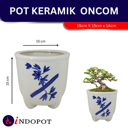Jual Pot / Vas Bunga Keramik Motif Bambu Aesthetik Putih Lukis Bambu ...