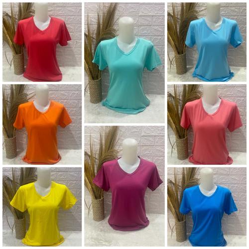 Jual Kaos Polos Wanita Pendek Kaos Polos V neck Variasi 2 - AbuTua/Milo ...