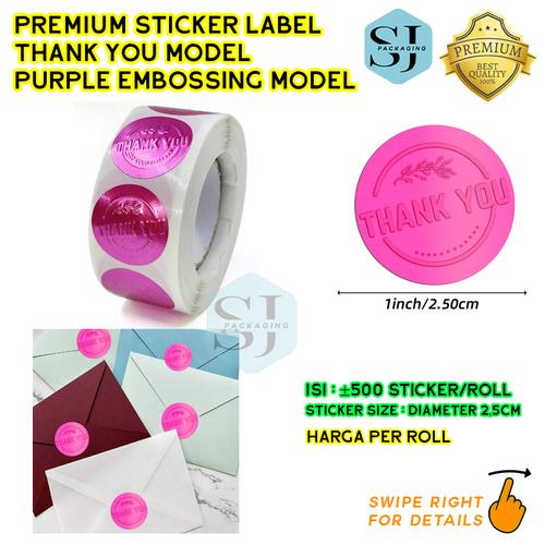 Jual 3D Purple Emboss Label Sticker Premium Stiker Thank You 1 Roll 500 ...