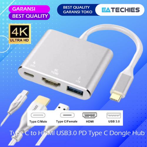 Jual Converter Konektor USB Type C to 3 in 1 HDMI 4K USB 3.0 PD Dongle ...