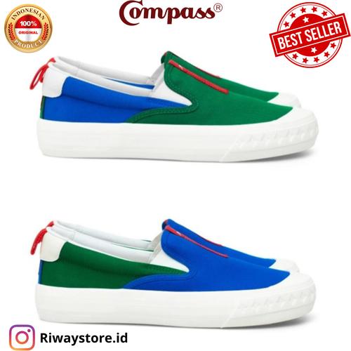 Jual [ORIGINAL] Sepatu Compass Retrograde Slip on Slipon RGB Green/Blue ...