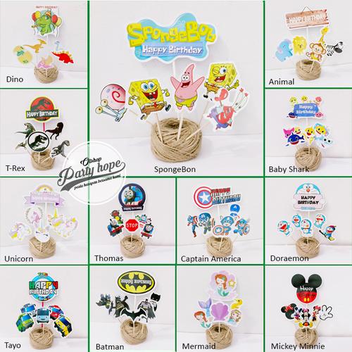 Jual Cake Topper HBD Karakter / Tusukan Kue karakter / CupCake dekorasi ...